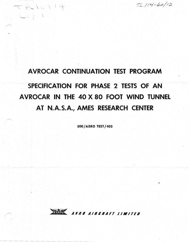 Avrocar Continuation Test Program, Specification for Phase 2 Tests of ...