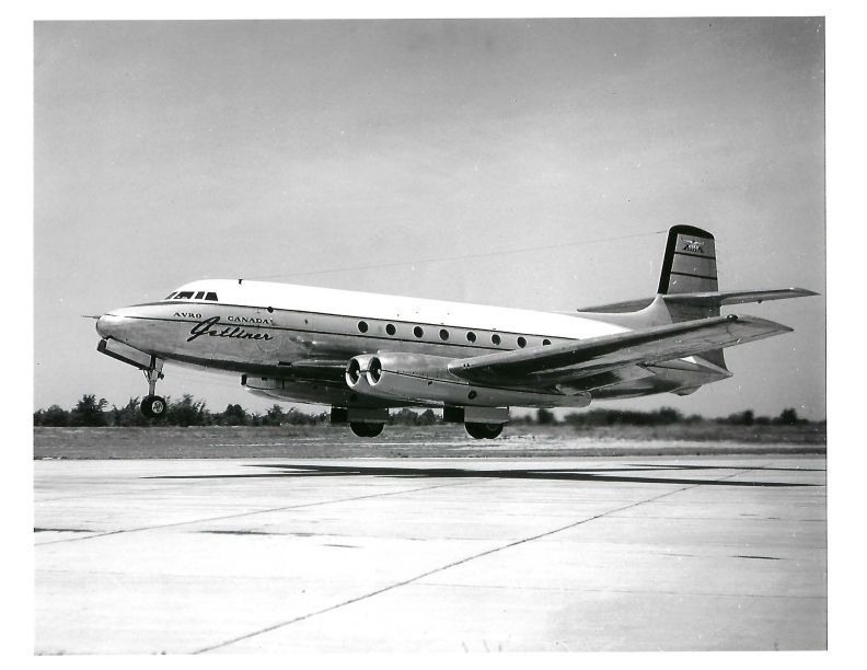 8.8x11 inch Black and White Photo of Avro Jetliner Just before Touchdown