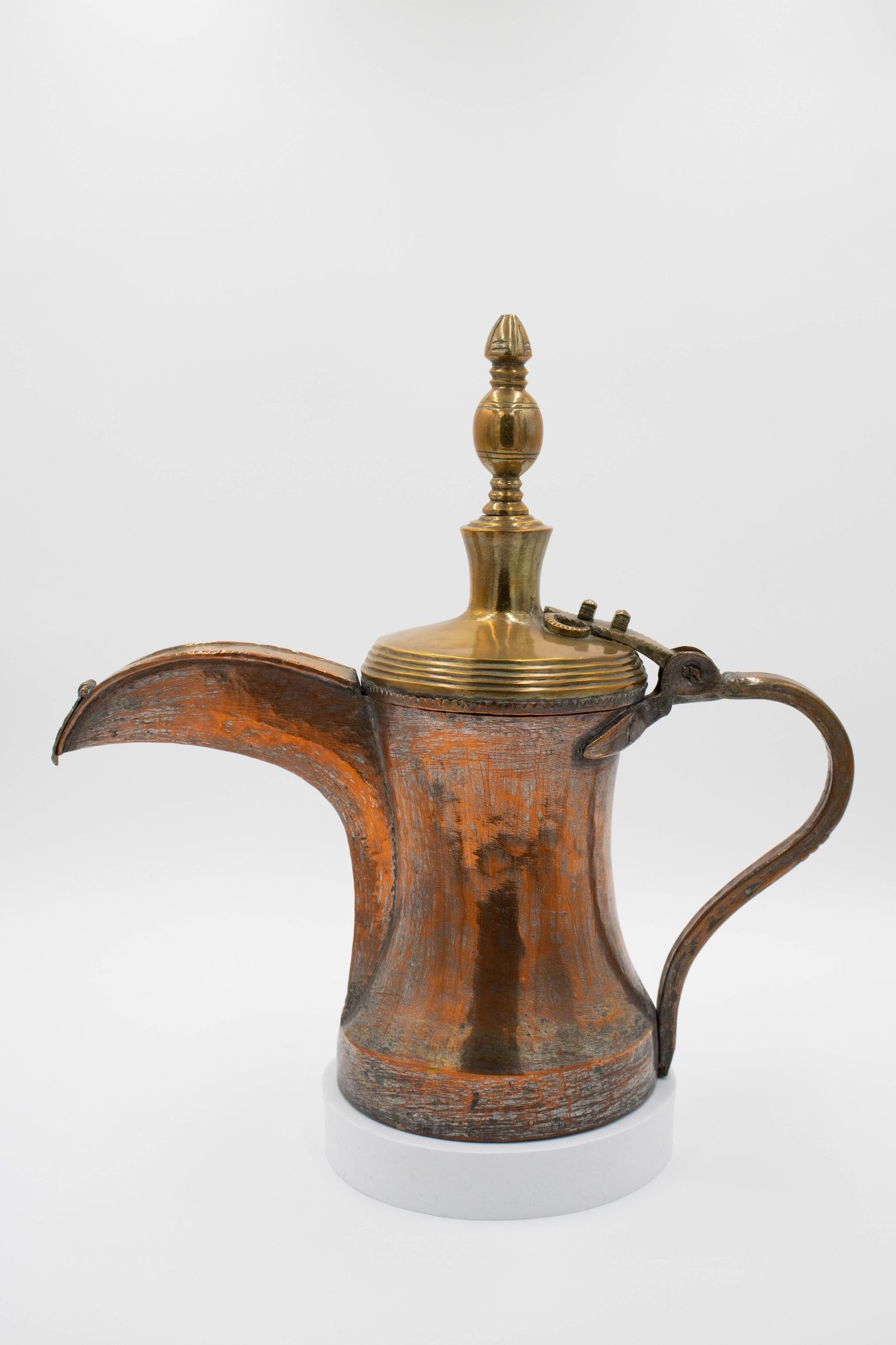 Large Brass Coffee Pot with Curved Spout and Blank Design
