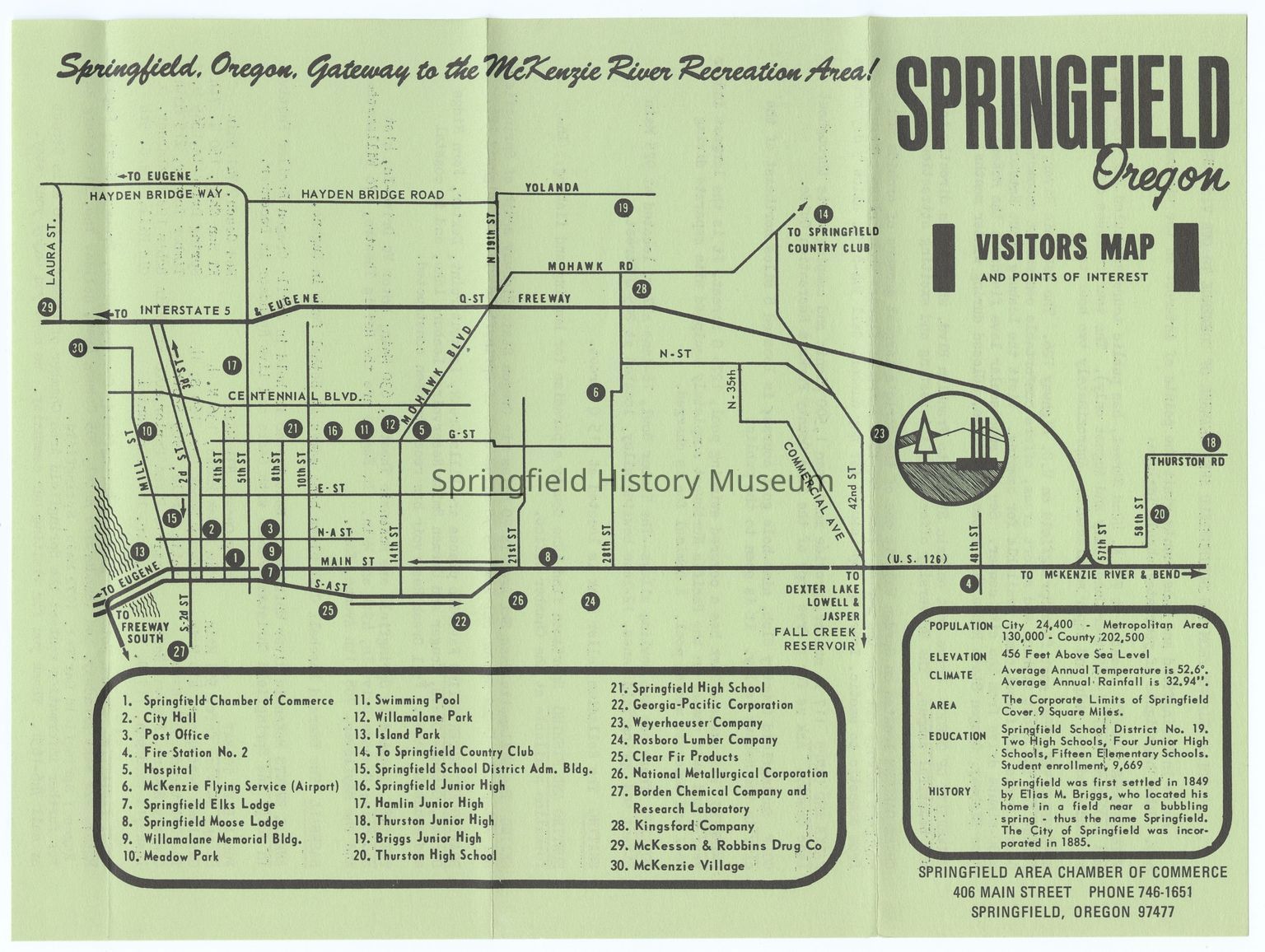 Tourist Map of Springfield, circa 1970-1980