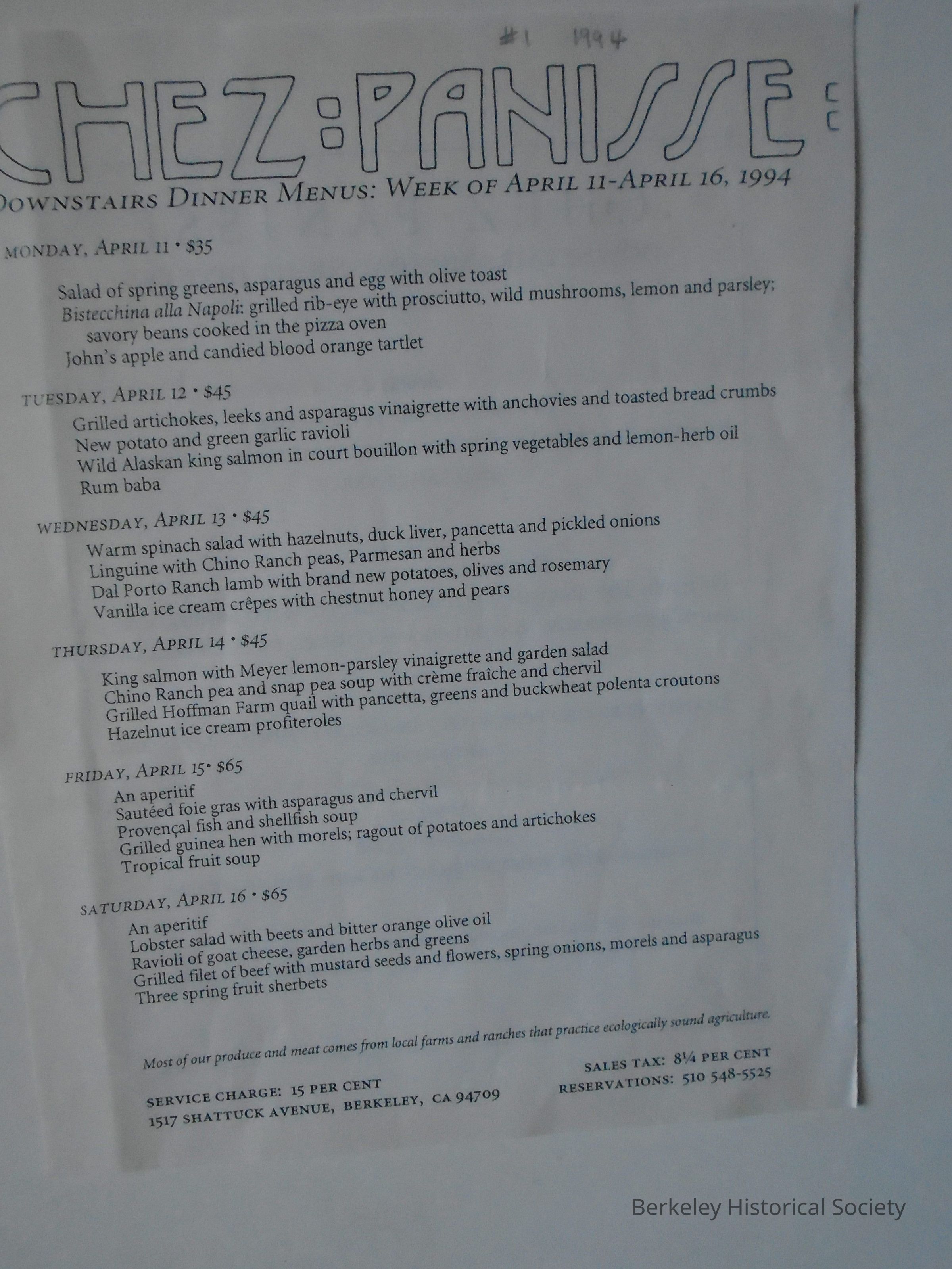 Chez Panisse Menus