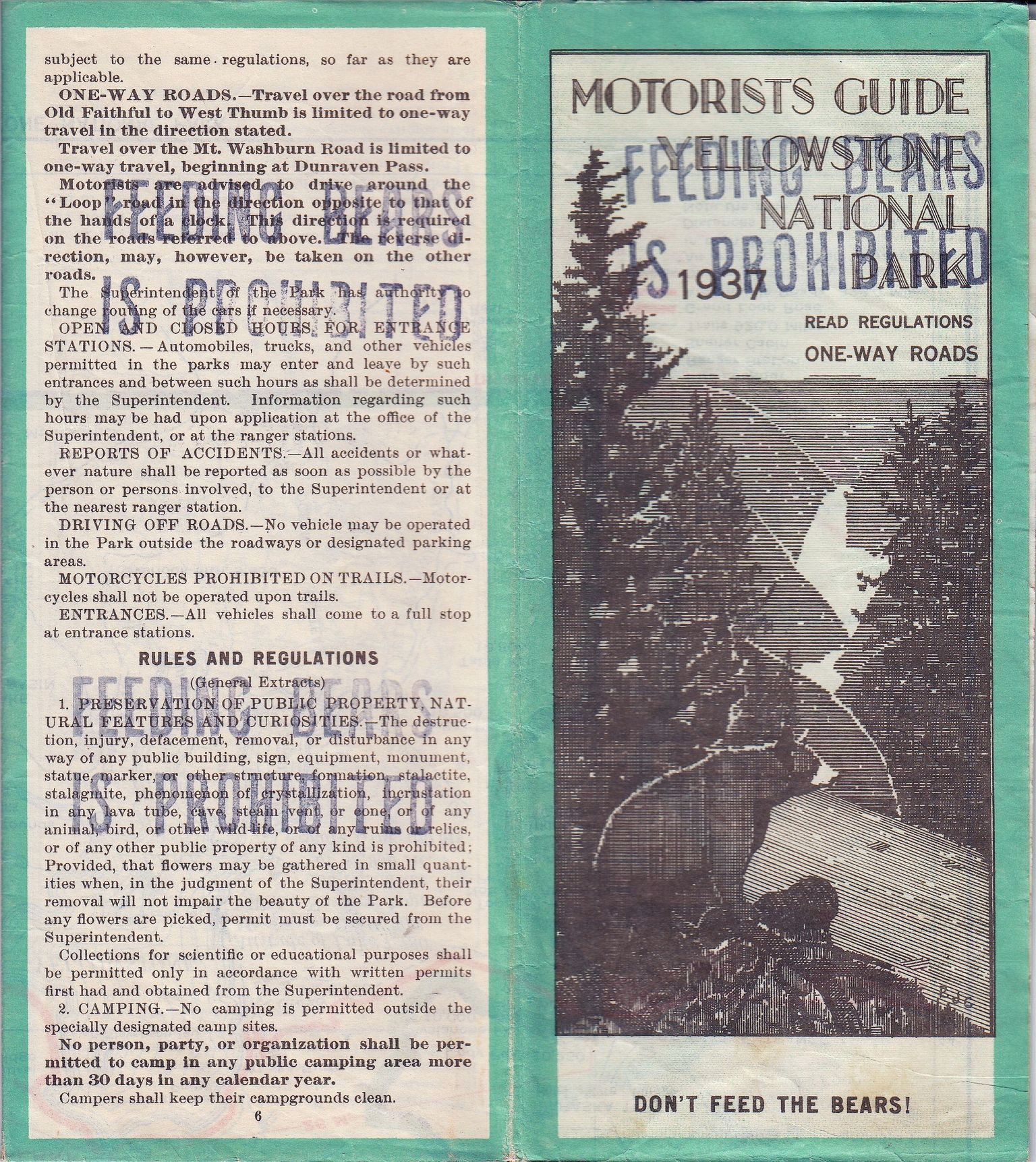 1937 Bi-fold brochure Motorists Guide Yellowstone National Park Read ...