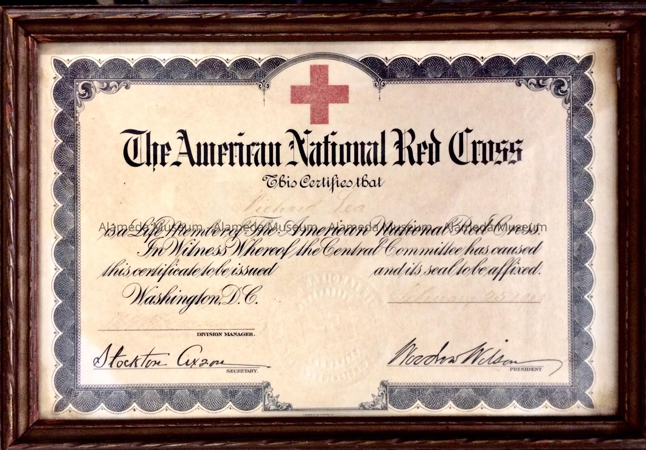 Life time American Red Cross Membership of Richard Lea, 1919