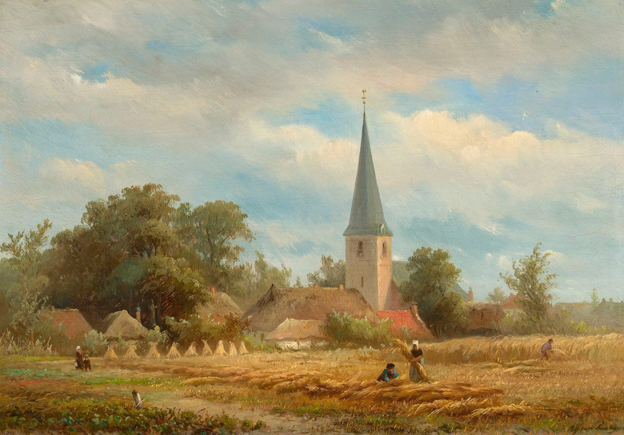Crocker Art Museum - Art - Harvesting by a Church by Albert Jurardus ...
