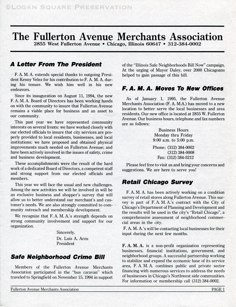 The Fullerton Avenue Merchants Association - 1995