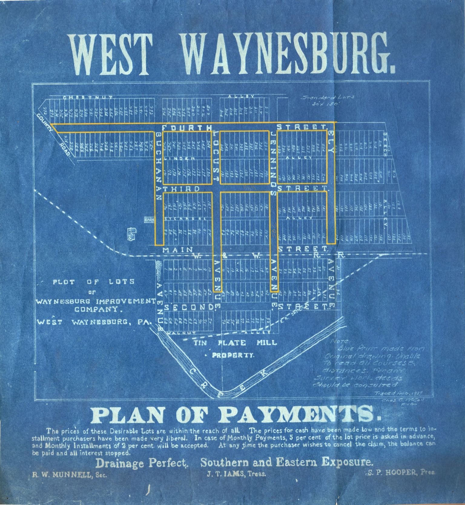Blueprint of Waynesburg Improvement Company lot plan for West ...
