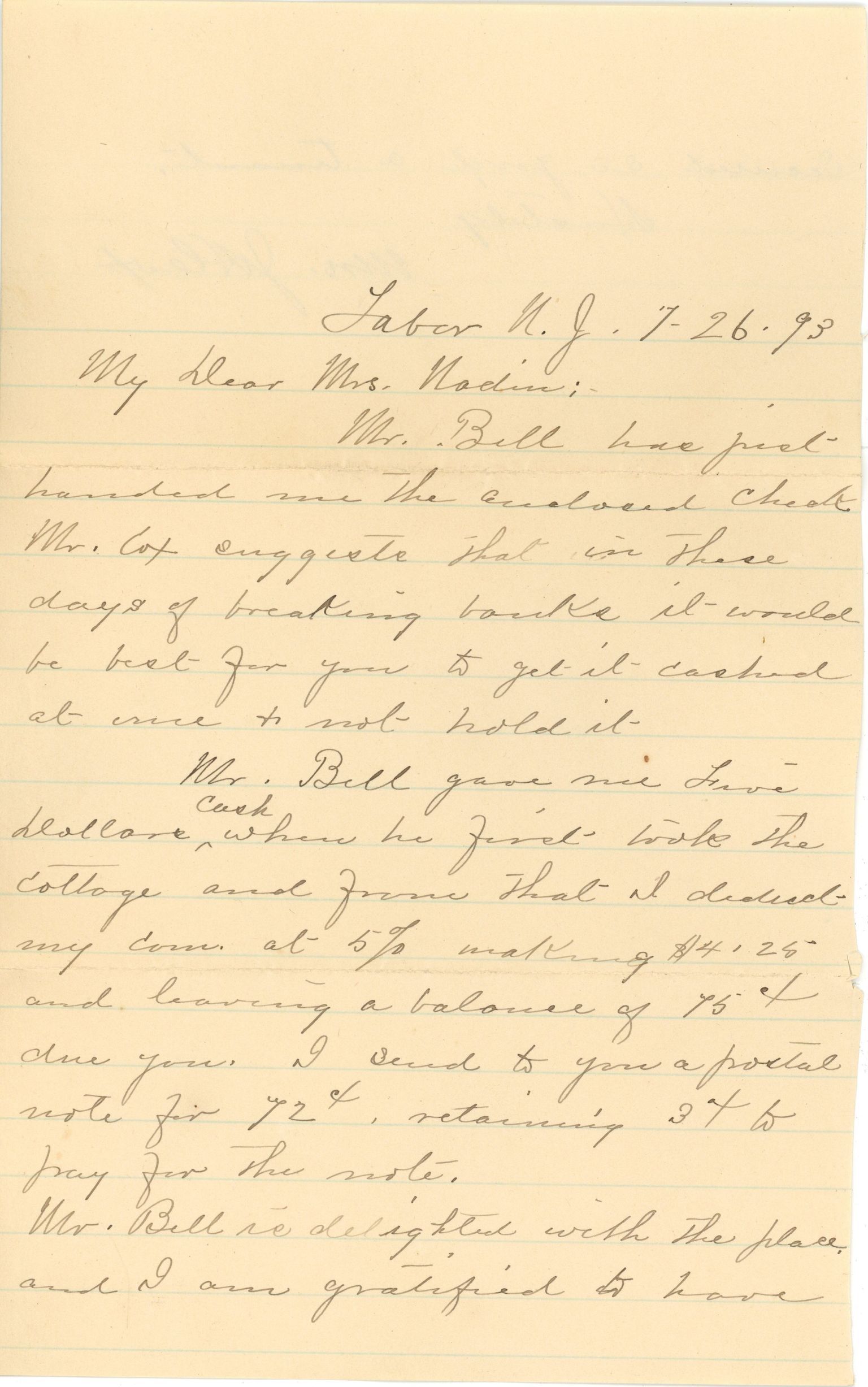 Nadin: Letter from Mrs. J.H. Cox, 1893