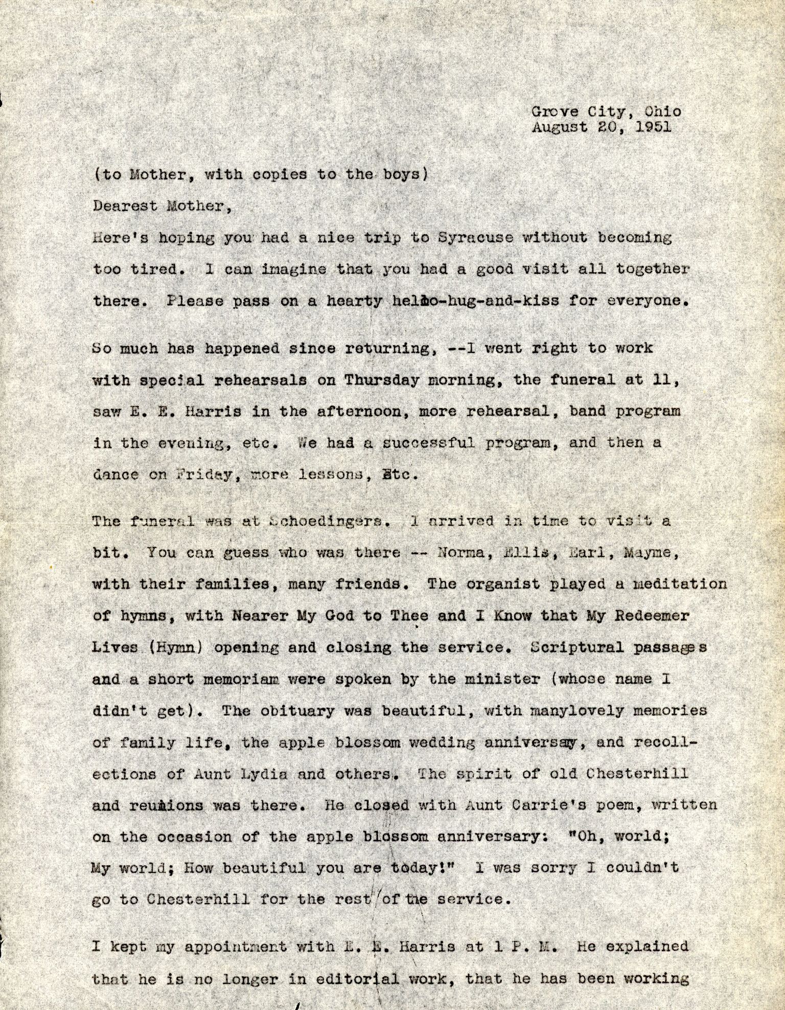 AU Harris, Richard Lambert - 1951-08-20 letter to Bertha Elizabeth ...
