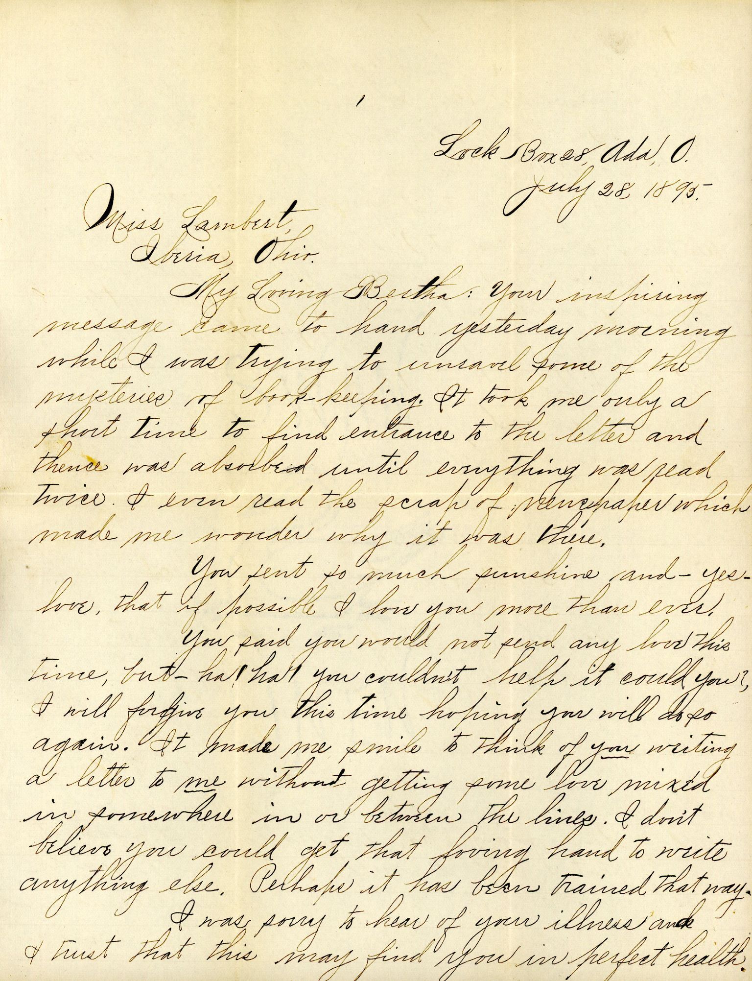 AU Harris, Joseph Hastings - 1895-07-28 letter to Bertha Elizabeth Lambert