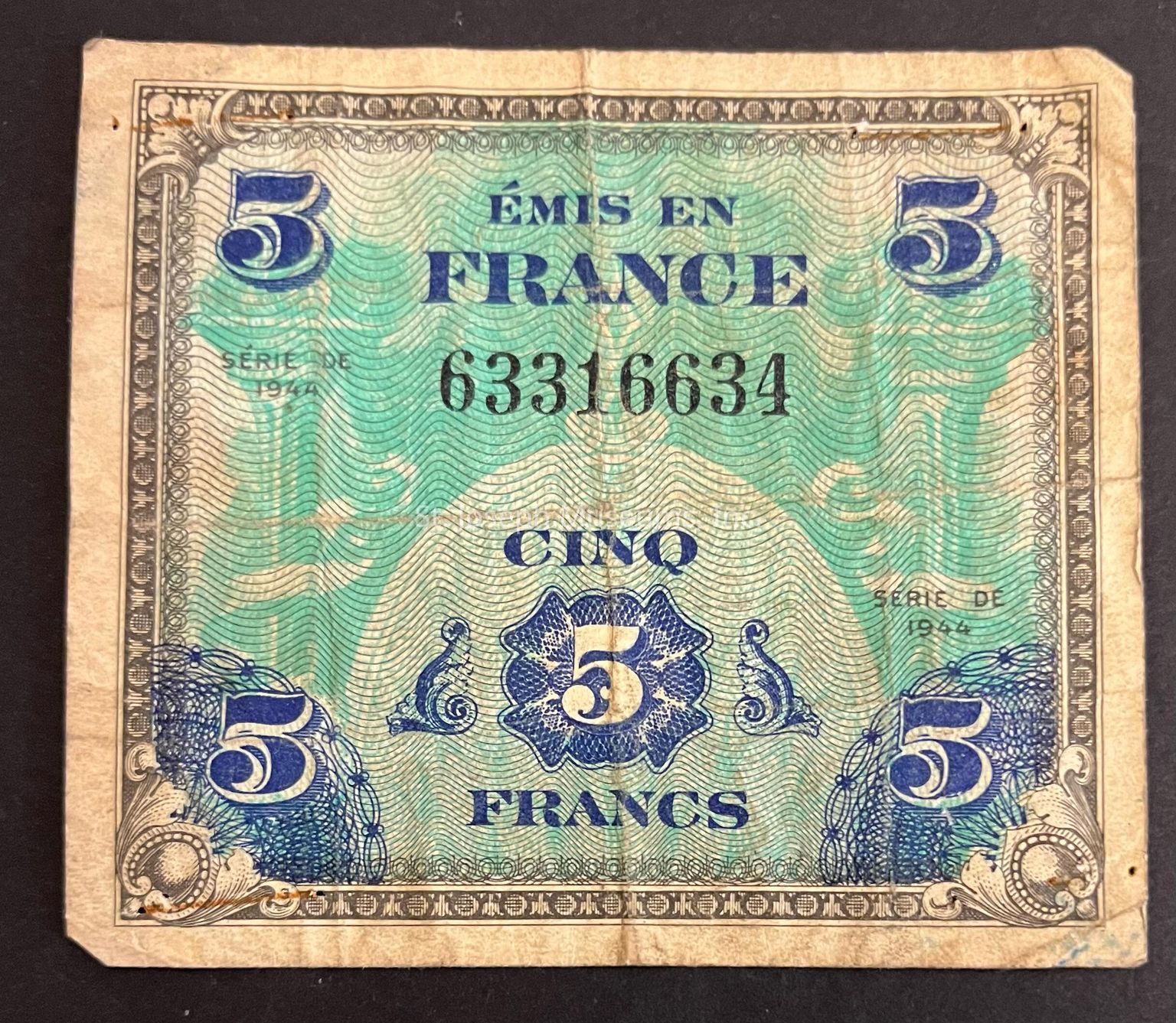 French five franc note, series of 1944