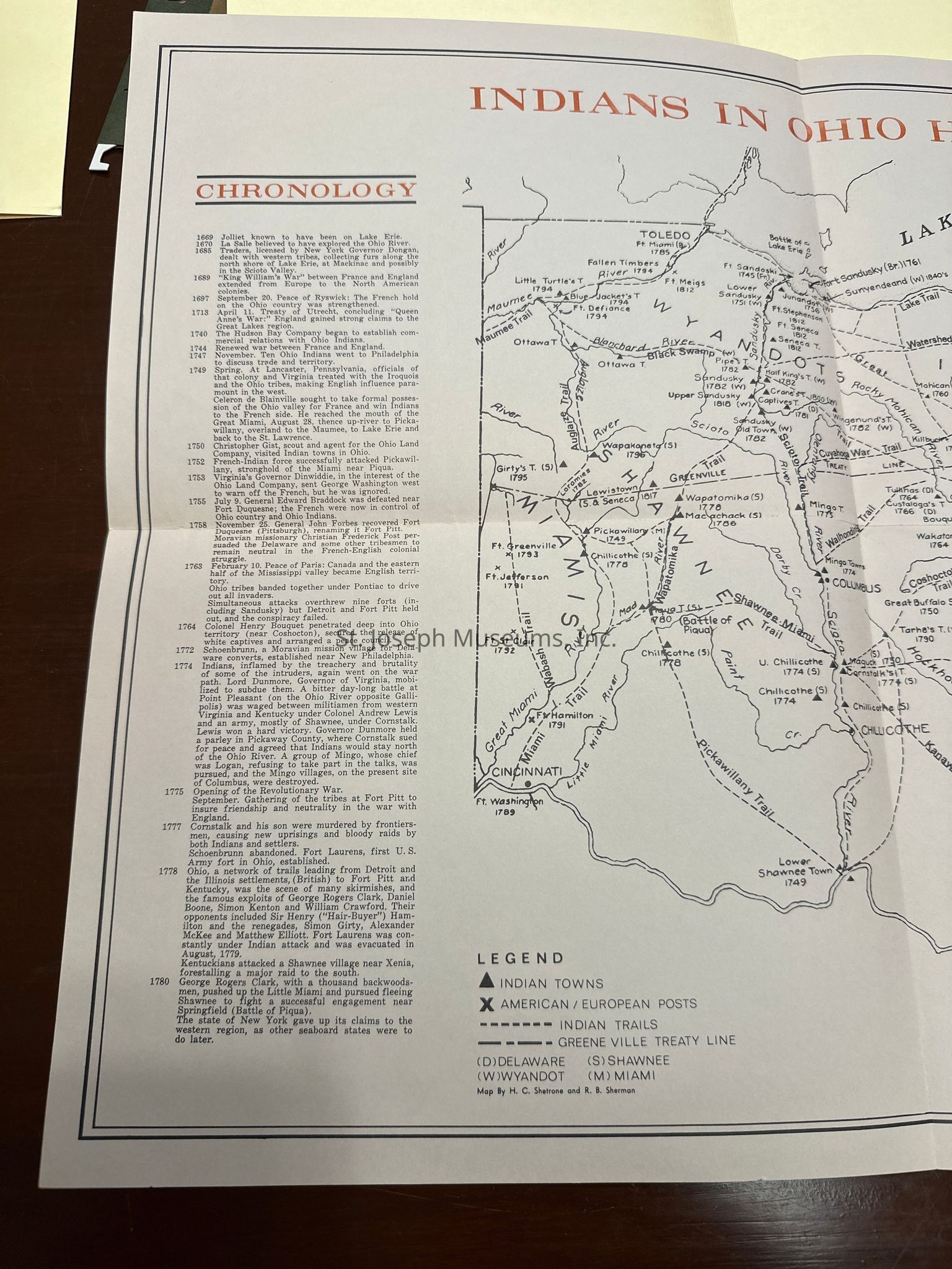 Map of Ohio Indian Village Sites and Trails with Chronological Listing ...