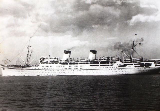 SS Conte Grande of Italian Line port beam view underway