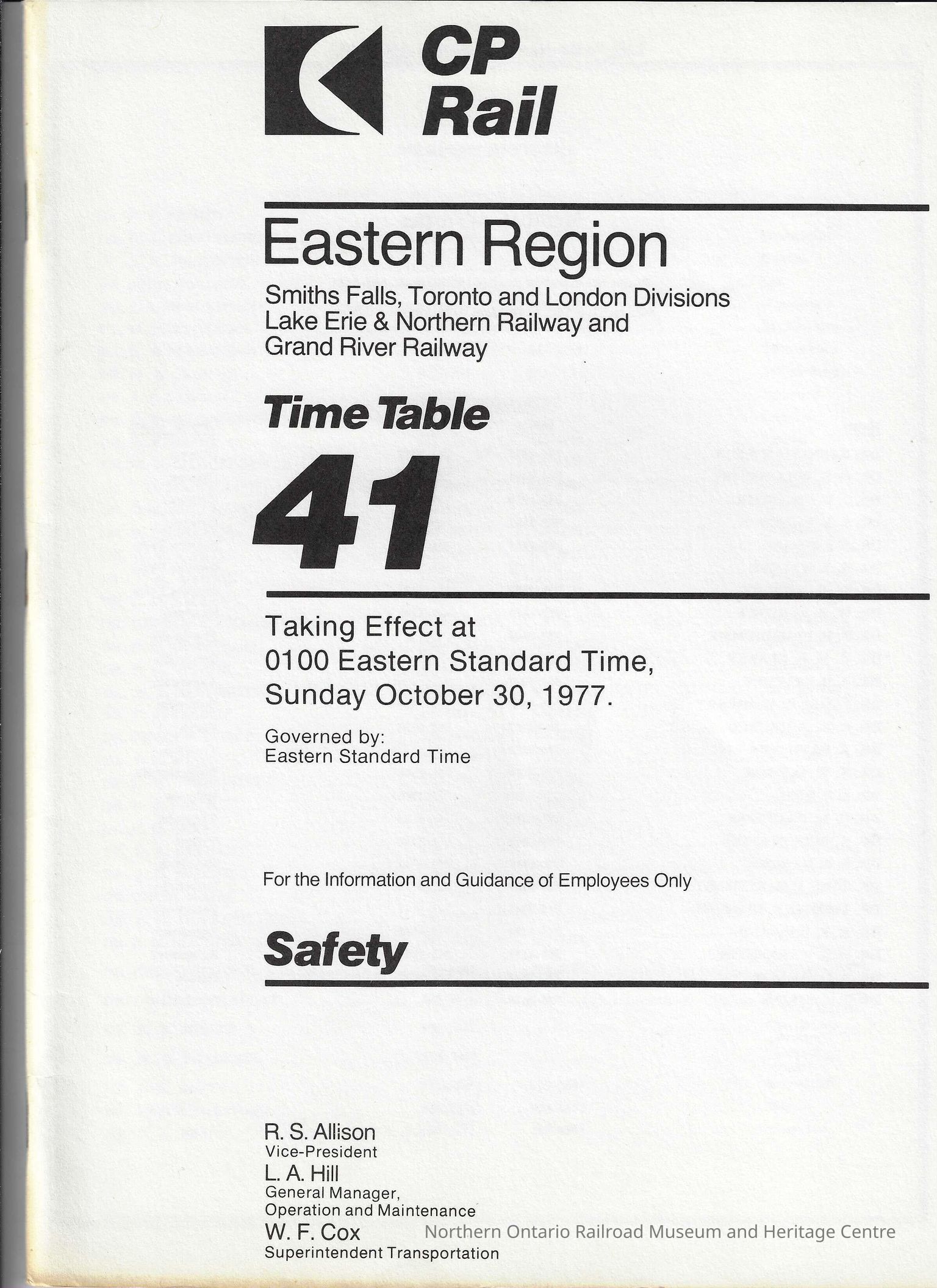 CP Rail - Eastern Region Time Table 41
