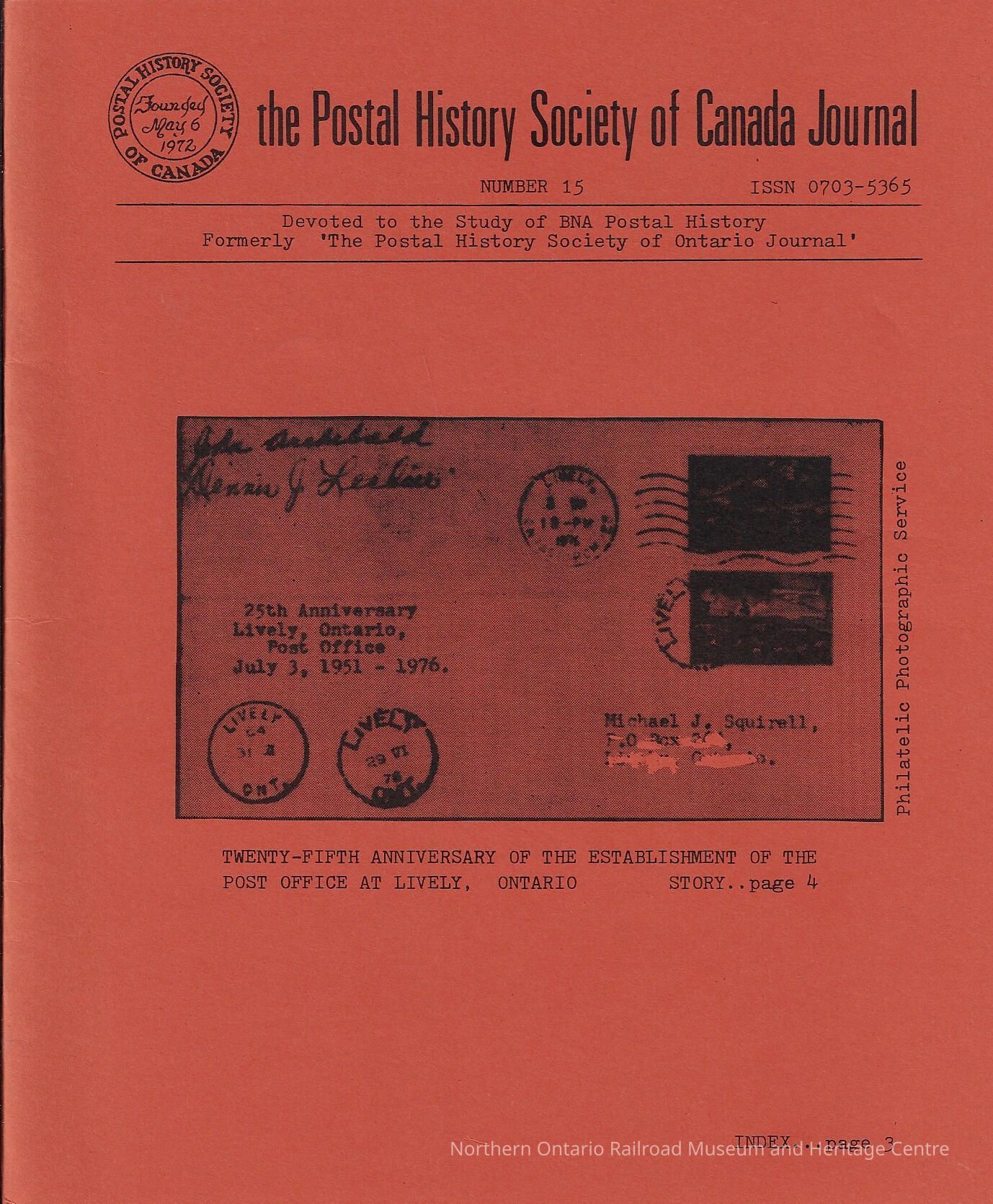 The Postal History Society of Canada Journal: Twenty-Fifth Anniversary ...