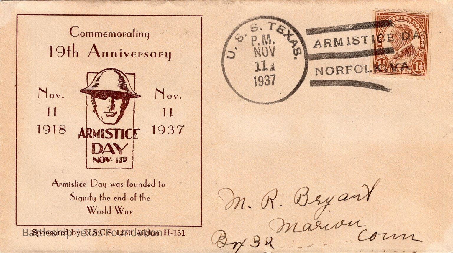 Nov 11, 1937 envelope