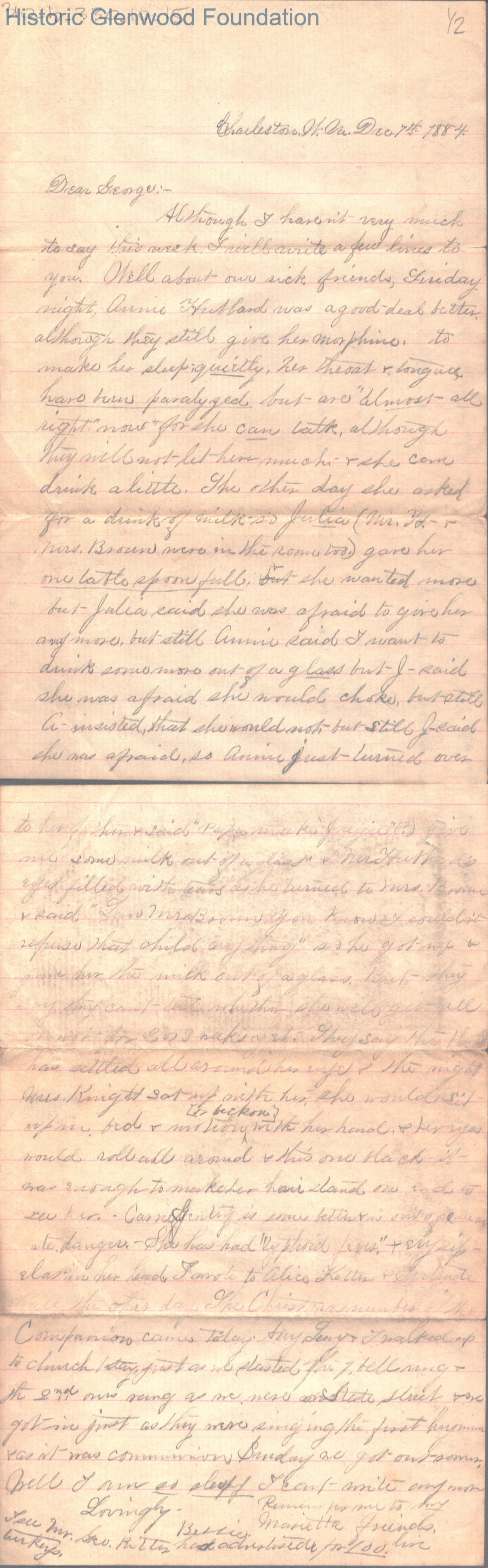 George W. Summers from Elizabeth S. Quarrier, Dec 7, 1884