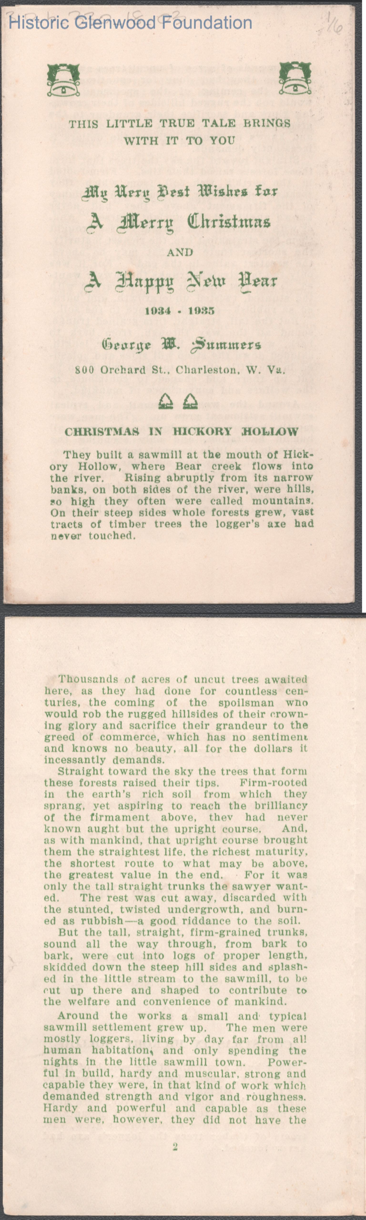 George W. Summers, Christmas greeting, 1934-1935