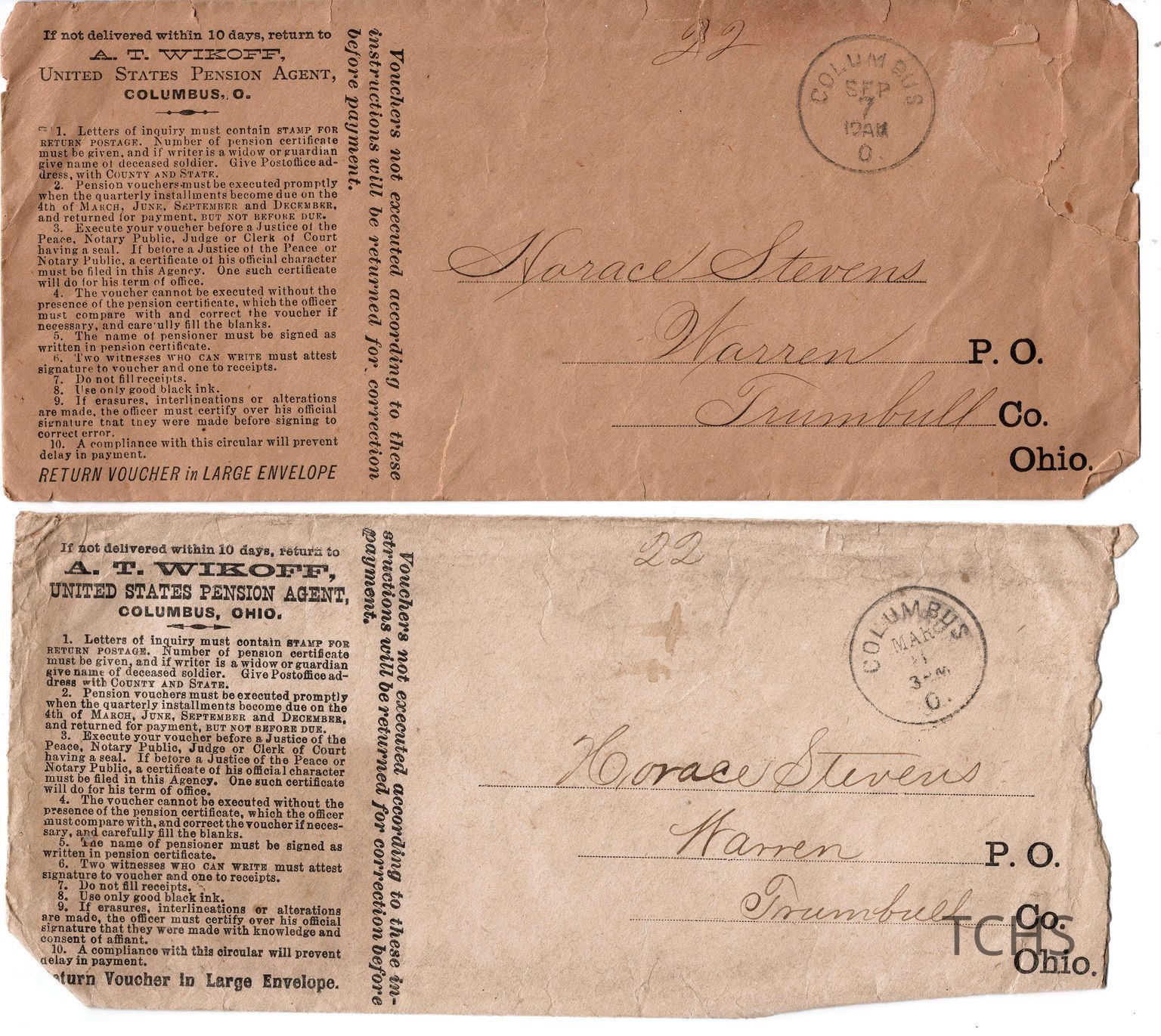Envelopes for Pension Agent, Stevens Collection